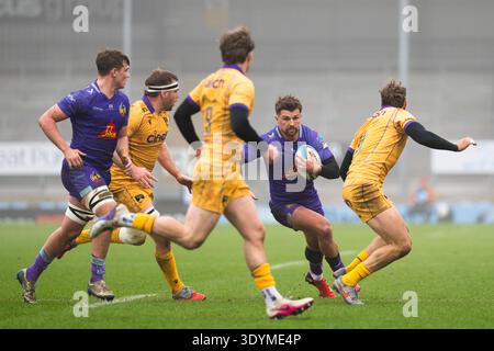 Exeter, England, UK, 08 March 2026. Josh Hodge of Exeter Chiefs scores ...