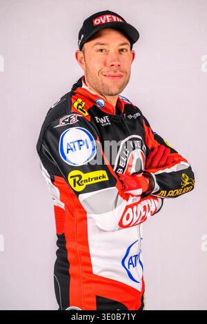 Peter Kildemand of Belle Vue Aces does a wheelie during the Rowe Motor ...