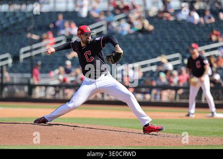 Cleveland Guardians pitcher Colin Holderman reacts to the end of the ...