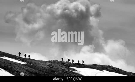 Steep snowy mountain ridge of Monte Aquila under a blue sky. MONTE ...