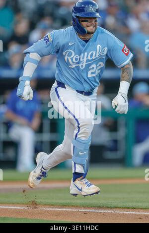Kansas City Royals' Carter Jensen runs to first base against the ...