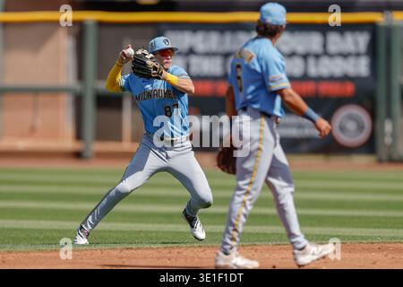 Milwaukee Brewers' Cooper Pratt at bat during the eighth inning of a ...