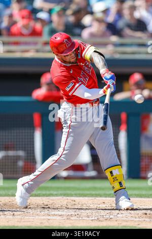 Los Angeles Angels' Oswald Peraza (2) celebrates after hitting a home ...