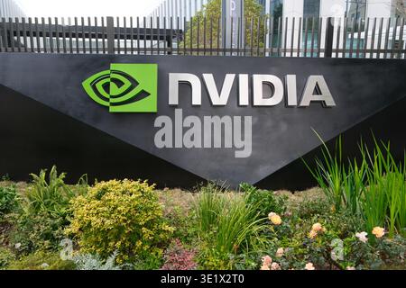 Shanghai,China-March 15th 2026: NVIDIA brand logo on office building ...