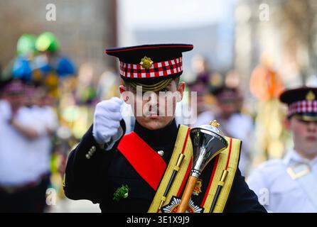 Performers participating in the St Patrick's Day Parade in Belfast ...