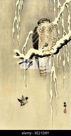 Ohara Koson – Tree Sparrow on a Scarecrow (Ringmus op vogelverschrikker ...