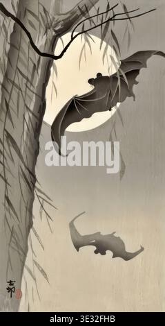 Ohara Koson – Bats and Full Moon (Tsuki ni Komori) | Archium Stock ...