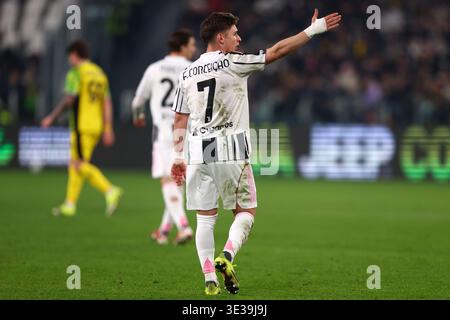 Turin, Italy. 21st, March 2026. Vasilije Adzic of Juventus seen warming ...