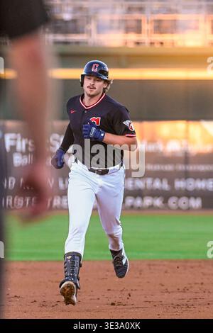 Cleveland Guardians' Kyle Manzardo hits a home run during the sixth ...