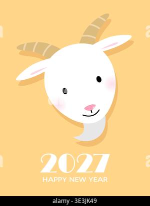 New Year of the Goat 2027 card with horse and snake. Cute cartoon ...