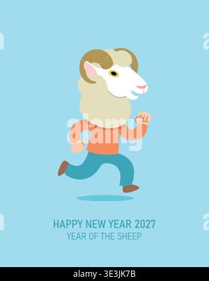 New Year of the Sheep 2027 or New Year of the Ram cartoon banner with ...