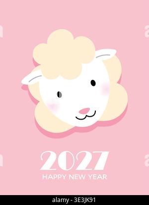 New Year of the Sheep 2027 or New Year of the Ram cartoon banner with ...