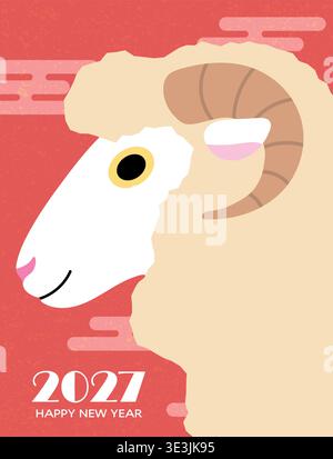 New Year of the Sheep 2027 or New Year of the Ram cartoon banner with ...
