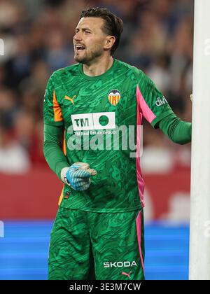 Valencia, Spain. 21 March, 2026. Iker Losada of Levante UD runs with ...
