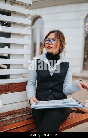 A woman in a red vest sits on a rocky cliff edge, gazing at the calm ...