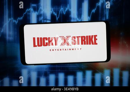 In this photo illustration, the Lucky Strike Entertainment logo is seen ...