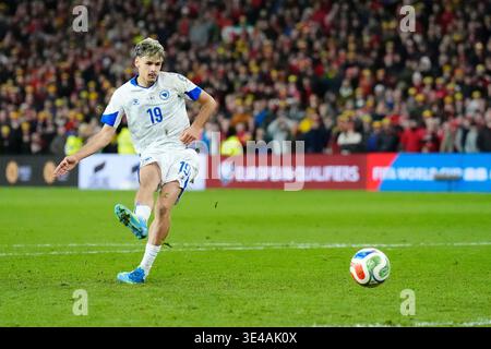 CARDIFF, WALES - MARCH 26: Kerim Alajbegović of Bosnia-Herzegovina ...