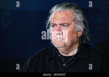 Steve Bannon hosts his show 'War Room' live on Day 2 of CPAC 2026, in ...