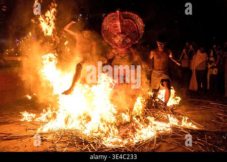 Spectacular fire theyyam, an ancient sacred ritual dance performance ...
