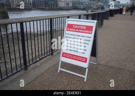 27 March 2026 A Filming in Progress Caution Sign during the filming of ...
