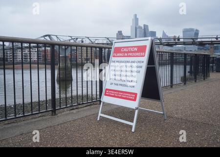 27 March 2026 A Filming in Progress Caution Sign during the filming of ...