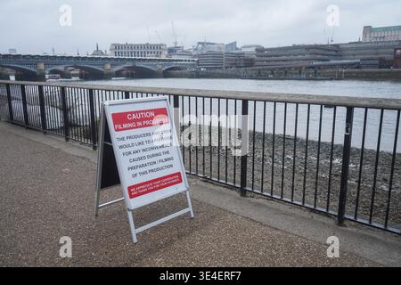 27 March 2026 A Filming in Progress Caution Sign during the filming of ...