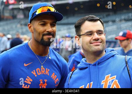 New York Mets' Marcus Semien, left, and Juan Soto celebrate after the ...