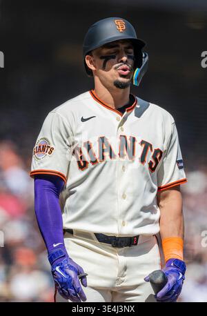 San Francisco Giants' Willy Adames celebrates after scoring off a two ...