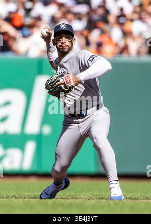 New York Yankees' José Caballero, left, celebrates with Jazz Chisholm ...