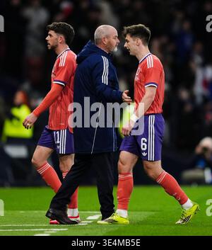 Scotland manager Steve Clarke and Kieran Tierney during a training ...