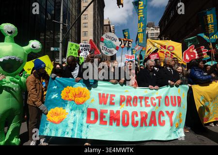 March 28, 2026, New York, New York, USA: Demonstrators seen during the ...