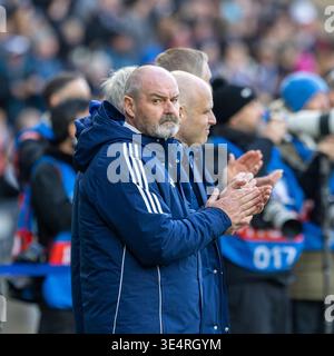 Scotland head coach Steve Clarke talks to the media during a press ...