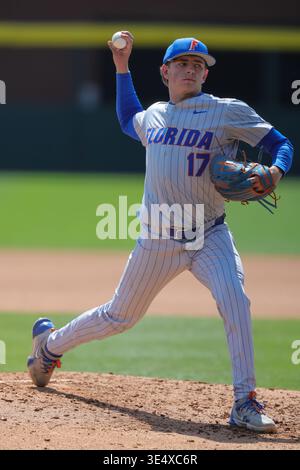 March 29, 2026: Russell Sandefer (17) Florida pitcher raises his leg to ...