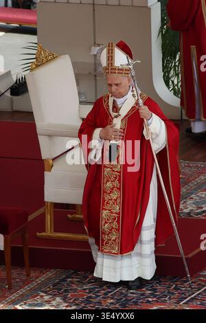 Pope Leo XIV leaves at the end of his meeting with members of the ...