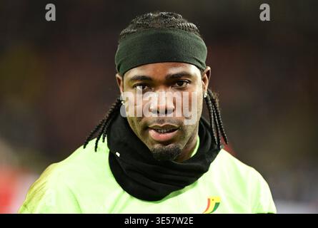 Ghana goalkeeper Lawrence Ati-Zigi (top) grabs the ball over Panama's ...