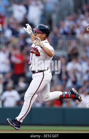 Atlanta Braves' Drake Baldwin reacts while running the bases after ...