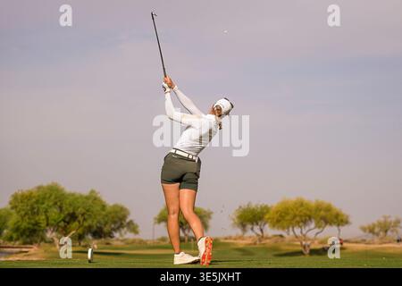 Polly Mack tees off on hole 3 during the LPGA Ford Championship third ...