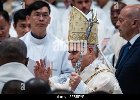 Pope Leo XIV arrives to celebrate the funeral service for late Cardinal ...