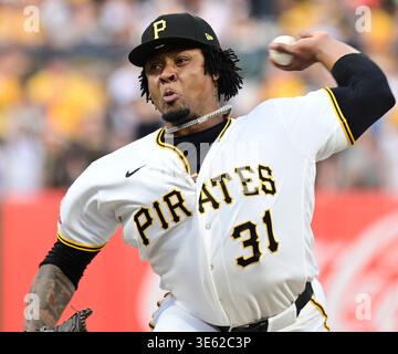 Pittsburgh Pirates pitcher Gregory Soto throws to an Athletics batter ...