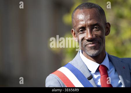 Saint-Denis Mayor Bally Bagayoko during a rally against racism in Saint ...