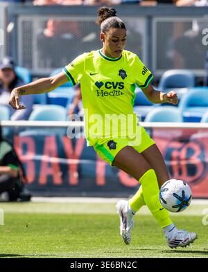 Washington Spirit forward Trinity Rodman the first pitch before a ...
