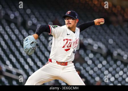 Minnesota Twins pitcher Anthony Banda throws to the Detroit Tigers ...