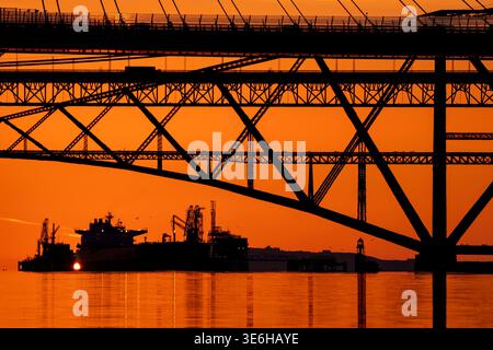 Sunrise over Hound Point offshore crude oil loading terminal under the ...