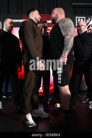 Tommy Fury and Eddie Hall face off during a press conference at New ...