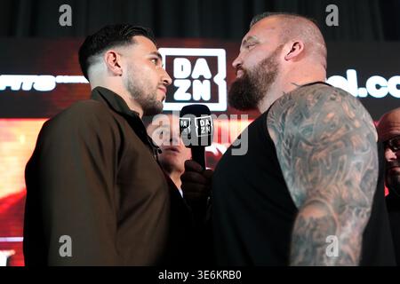 Tommy Fury and Eddie Hall face off during a press conference at New ...