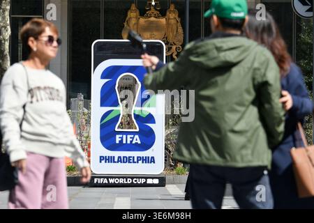 City Hall in Philadelphia with FIFA banner before the Group E stage ...