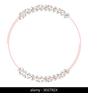 Green Wreath Circle Border Frame With Green Leaves And Red Cherry ...