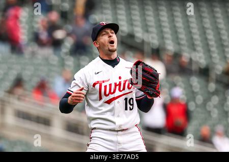 Minnesota Twins pitcher Eric Orze throws during a baseball game against ...