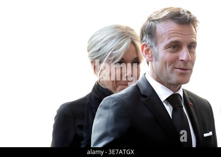 French President Emmanuel Macron and his wife Brigitte arrive in the St ...