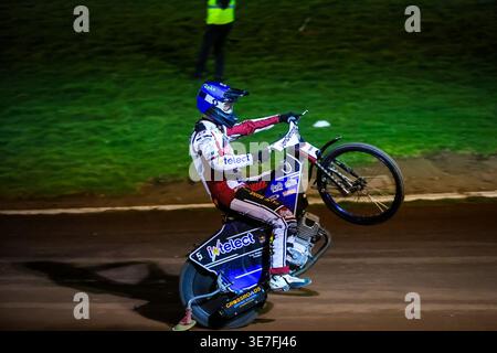 Jake Allen of Redcar Bears during a restarted Heat 7 of the Cab Direct ...